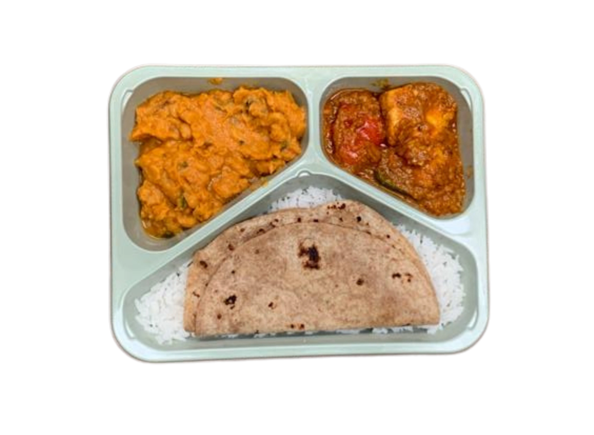 Dal Tadka, Chicken Balti, Chapati & Rice Thali (450g approx.)