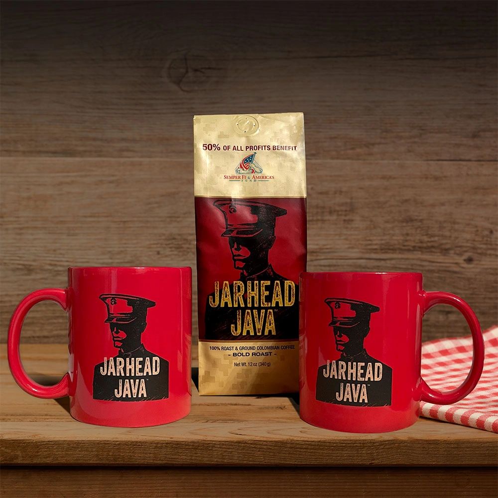 12 oz bag Jarhead Java + 2 ceramic mugs
