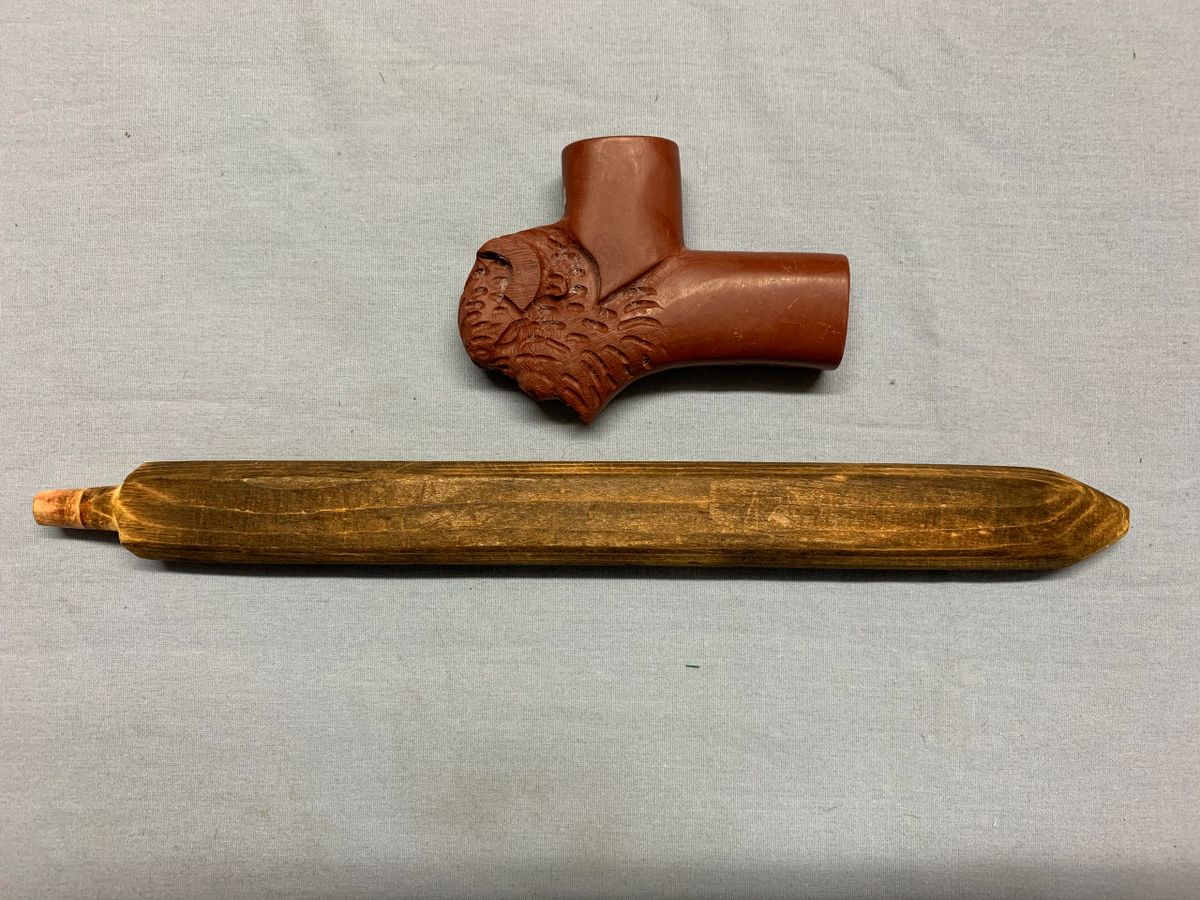 Native American Red Pipestone Buffalo Peace Pipe By Many Lightning (#17)