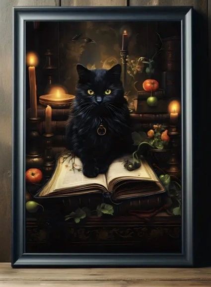 Black Cat Spell Book Canvas