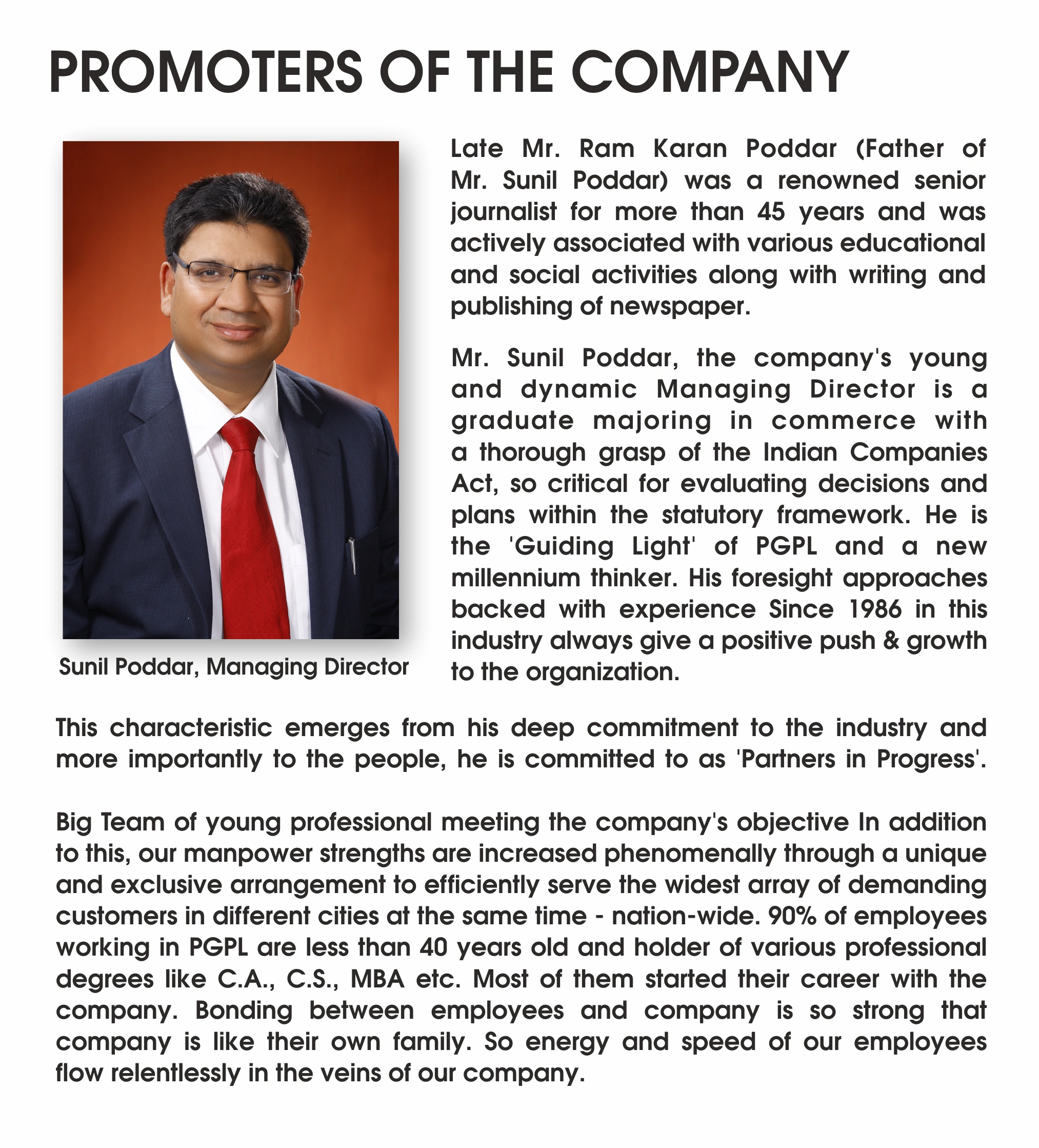 PROMOTERS OF THE COMPANY