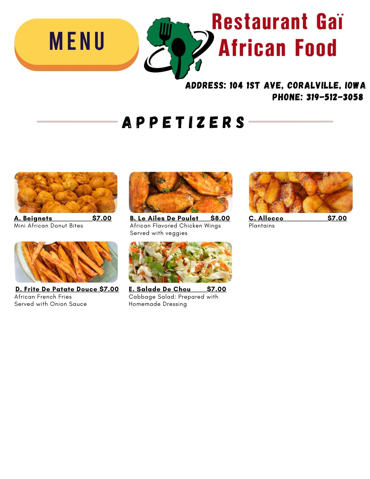 Ghanaian Food Menu