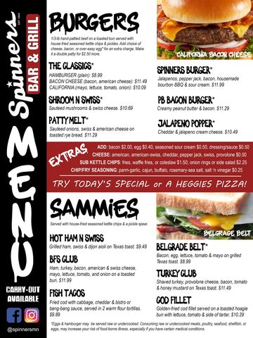 Food Menu Specials - Spinners Bar and Grill