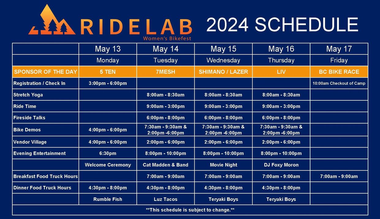 Schedule | RIDELAB - Women's Mountain Bike Festival