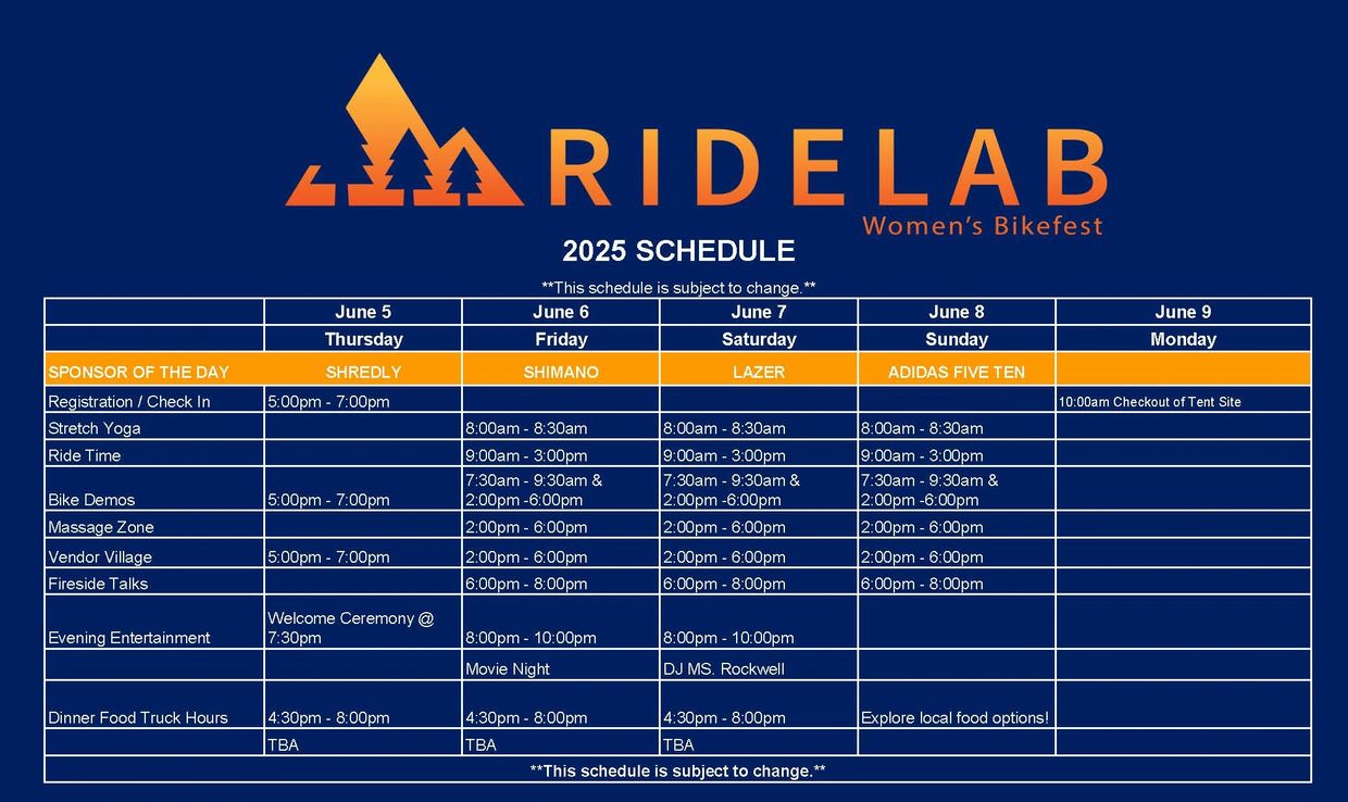 Schedule | RIDELAB - Women's Mountain Bike Festival