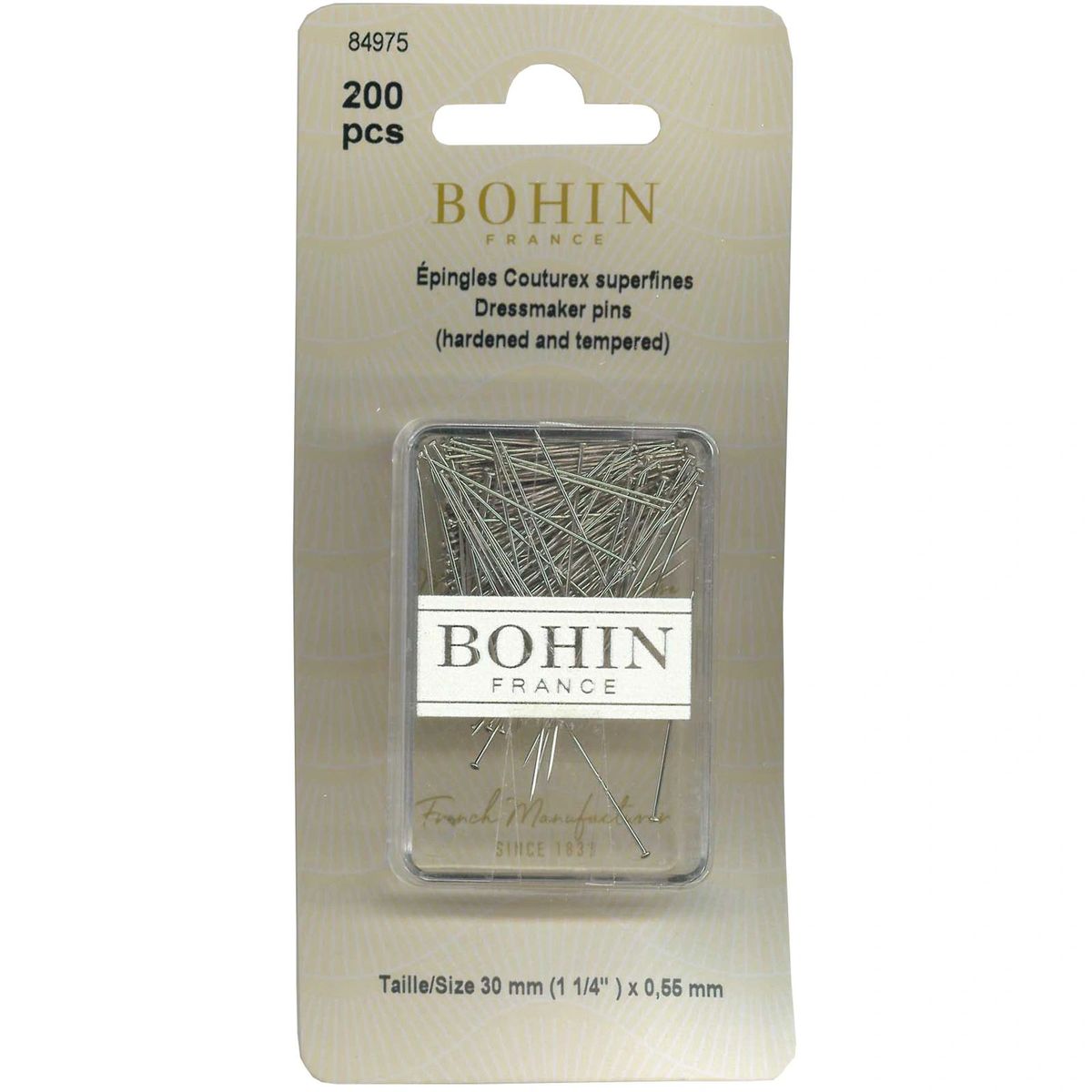 Bohin of France Super Fine Dressmaker Pins 1-1/4" Pins (Pack of 200)