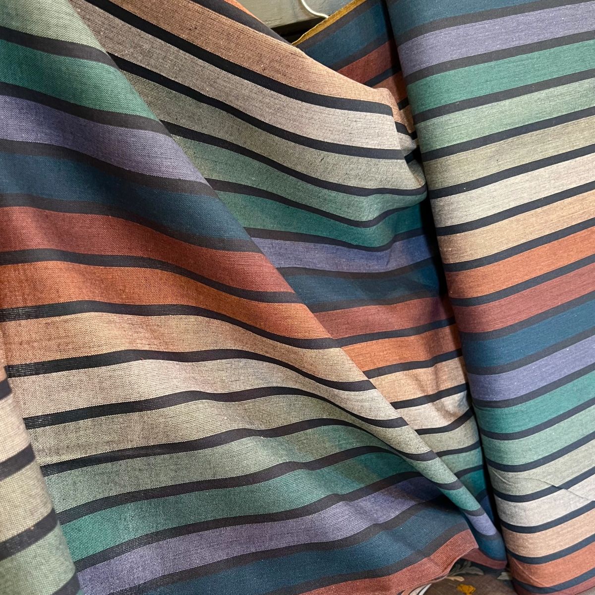 Striped Cotton Fabric- "Wings in Dark Navy"- Monarch Grove- Fableism