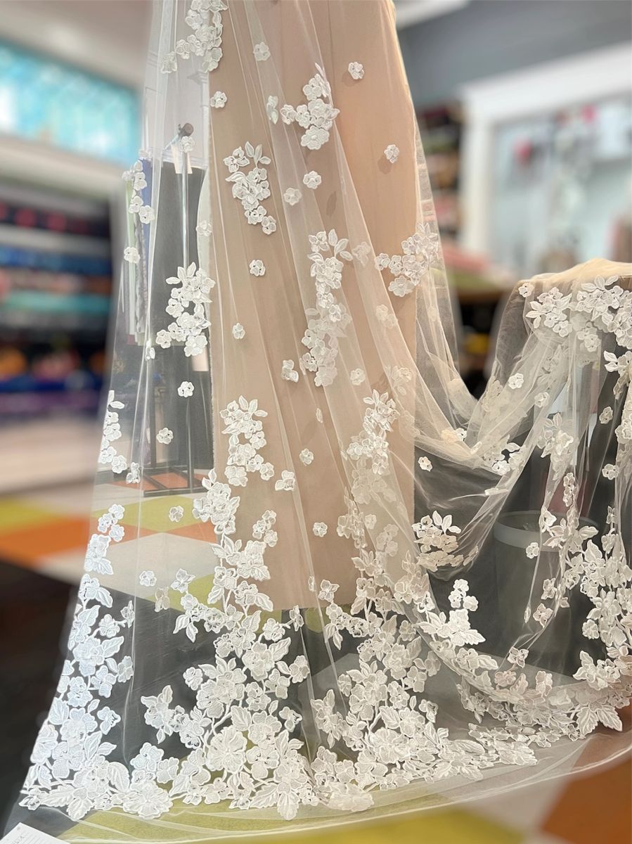 510 Off White 3D Floral- European Embroidered Tulle- 52"