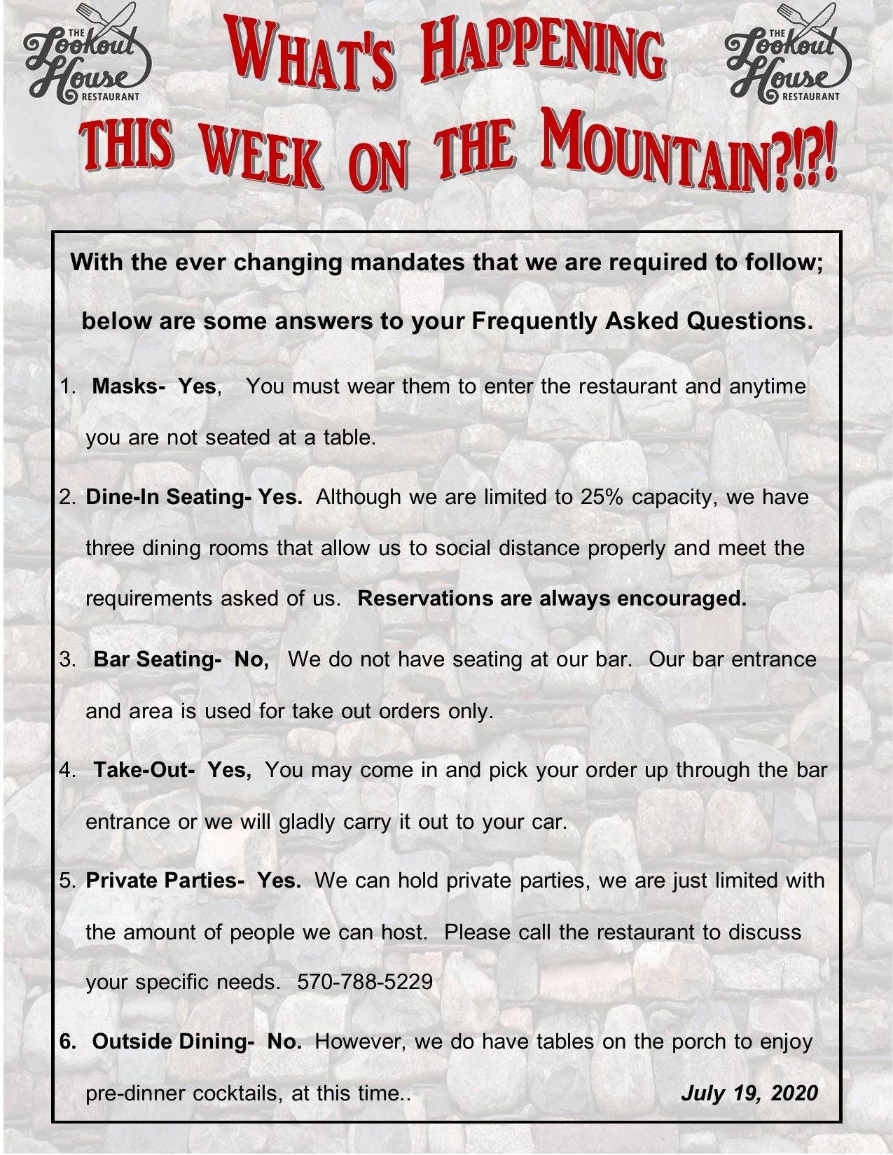 Party Menus | The Lookout House