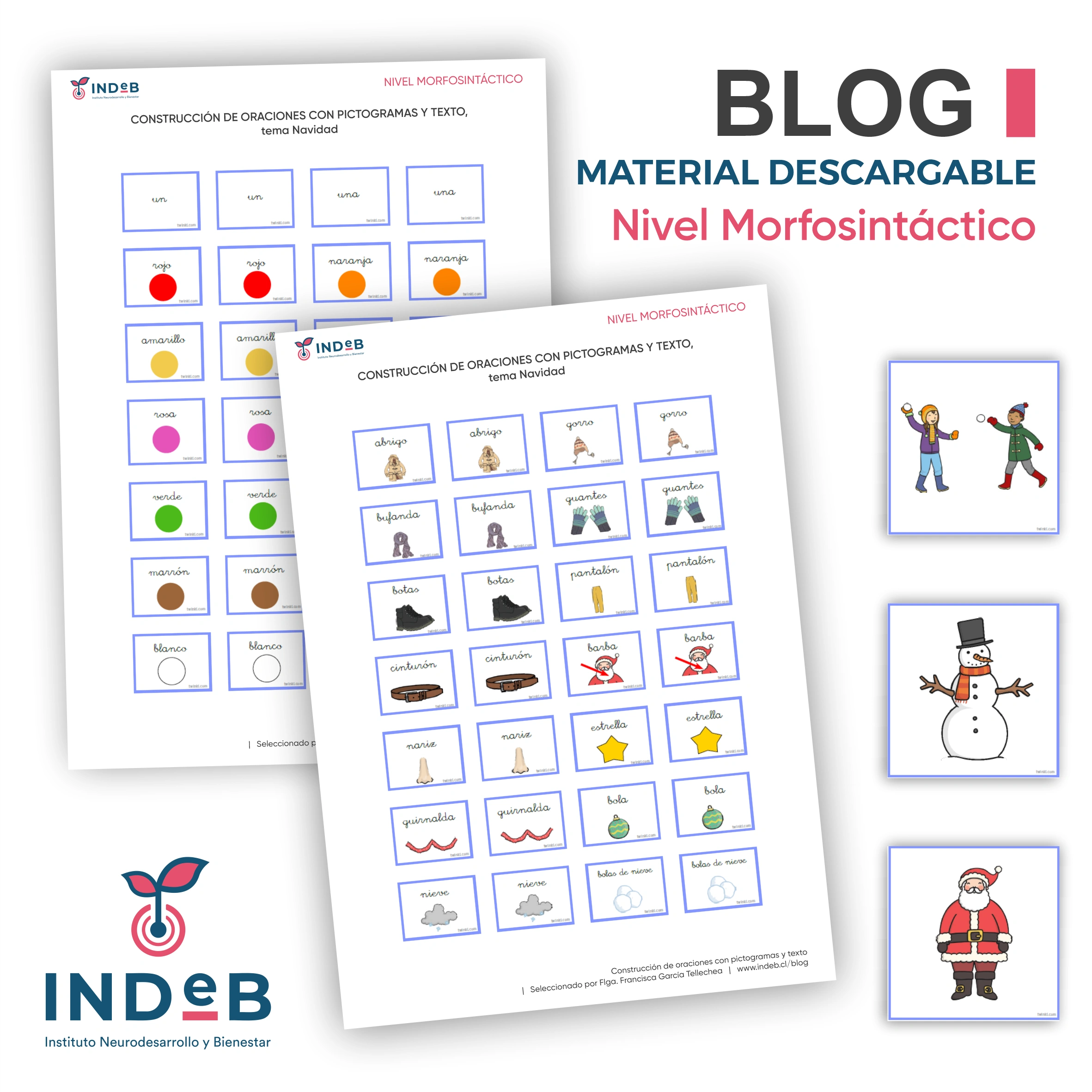 Construcción de oraciones con pictogramas y texto, tema Navidad