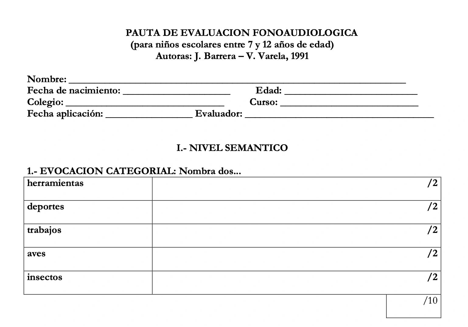 PEFE - Pauta evaluación fonoaudiológica en edad escolar 7-12 años