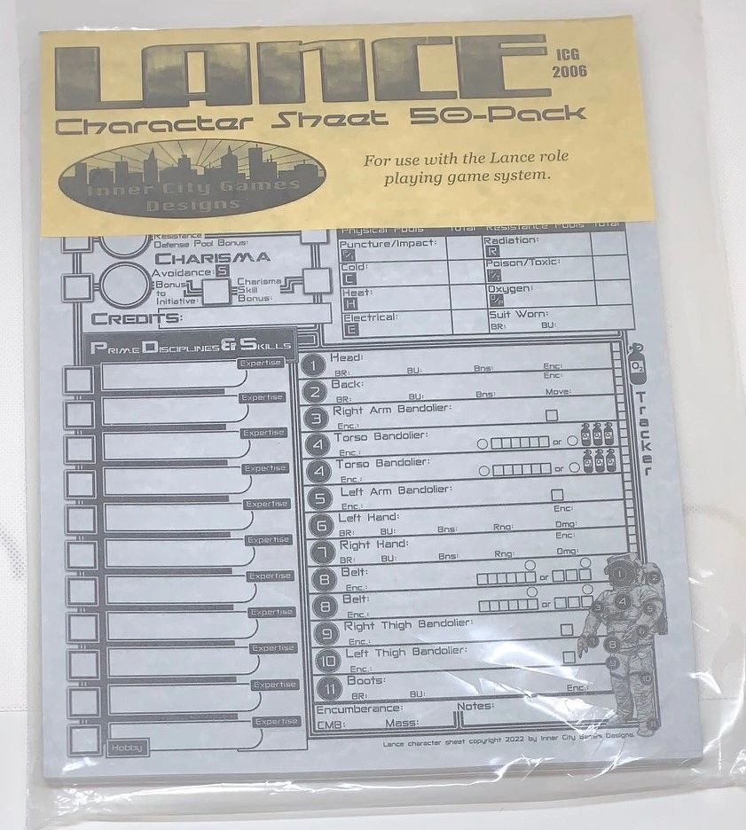 Lance Character Sheet Pad
