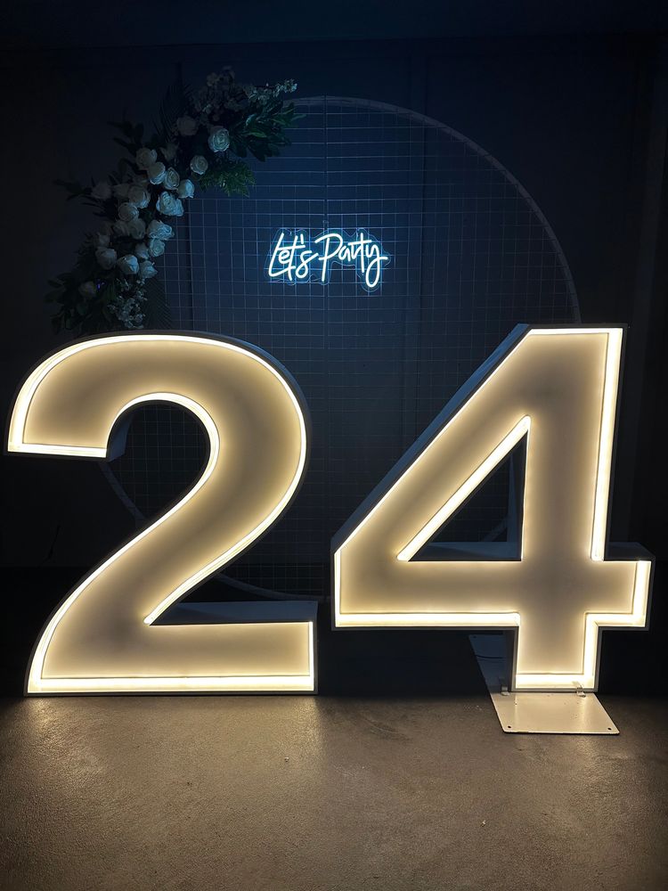 Party Paradise-Themed backdrops, light up numbers, neon signs, party hire