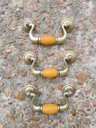Brass and Faux Wood Swan Neck Pulls (20)