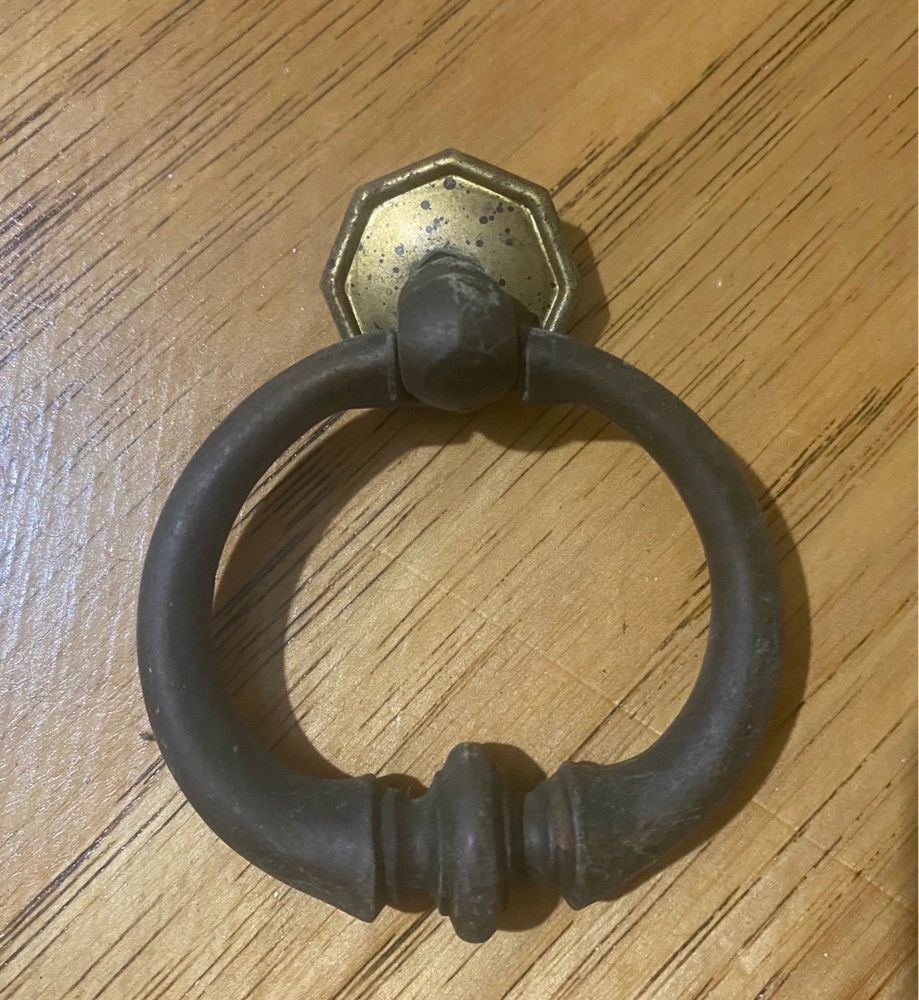 3 Heavy Sears Furniture Metal Ring Pulls W/Plate