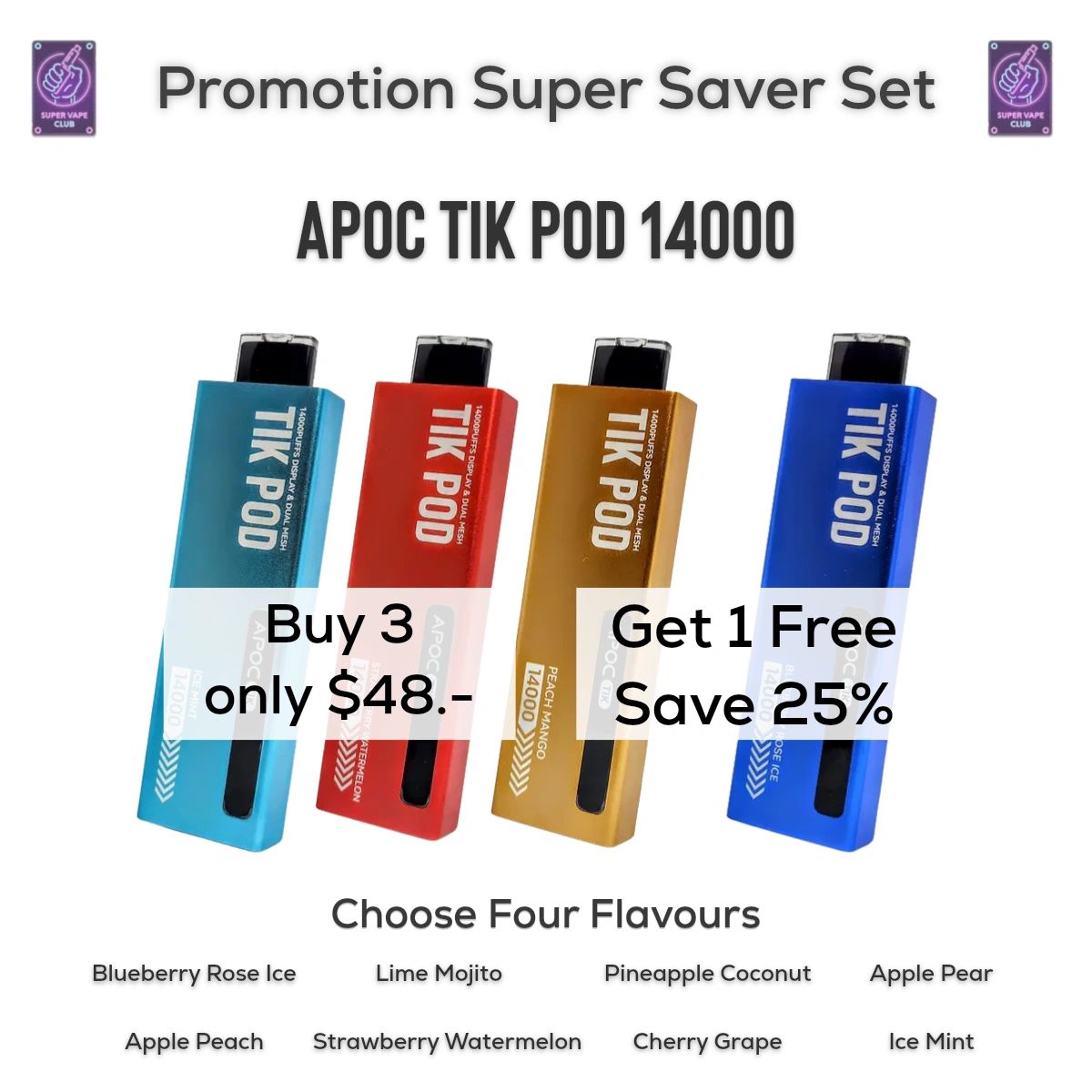 APOC TIK POD 14000 Super Saver Set (Buy 3 get 1 Free)
