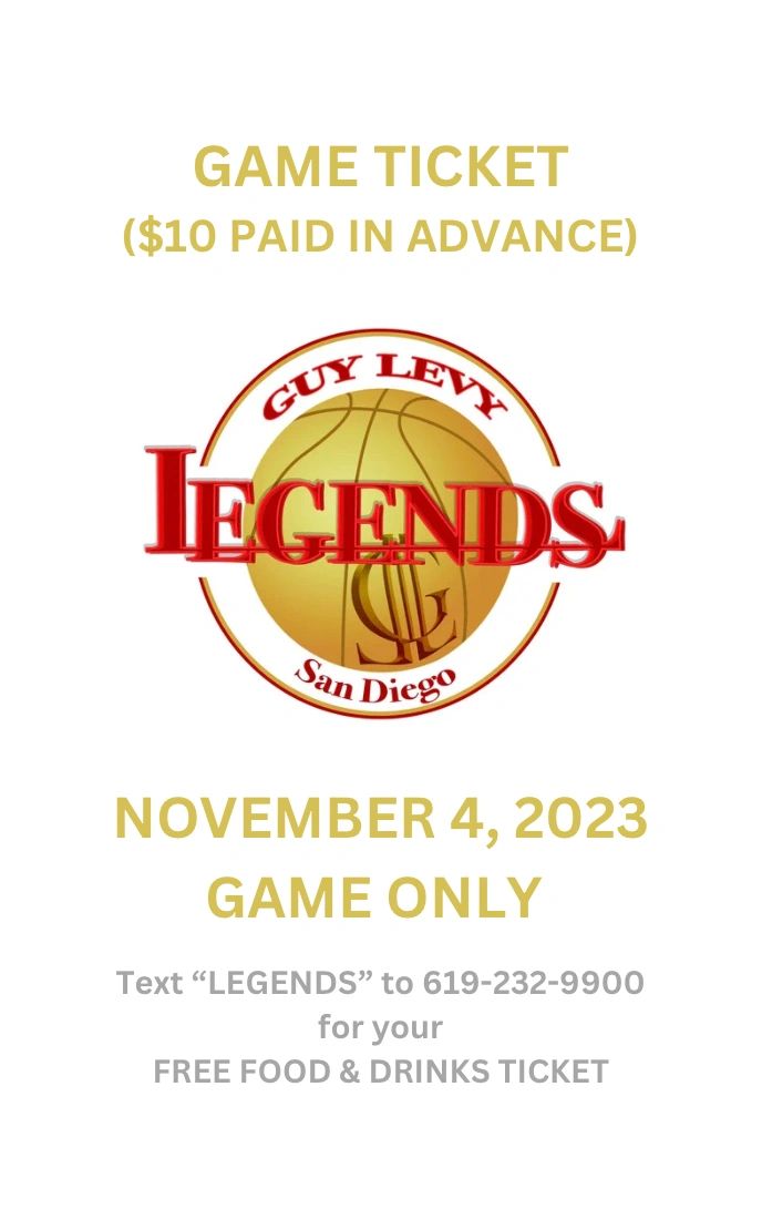 Guy Levy Legends 11/4/23 Game 6:00PM Ticket Advance Purchase + free ...