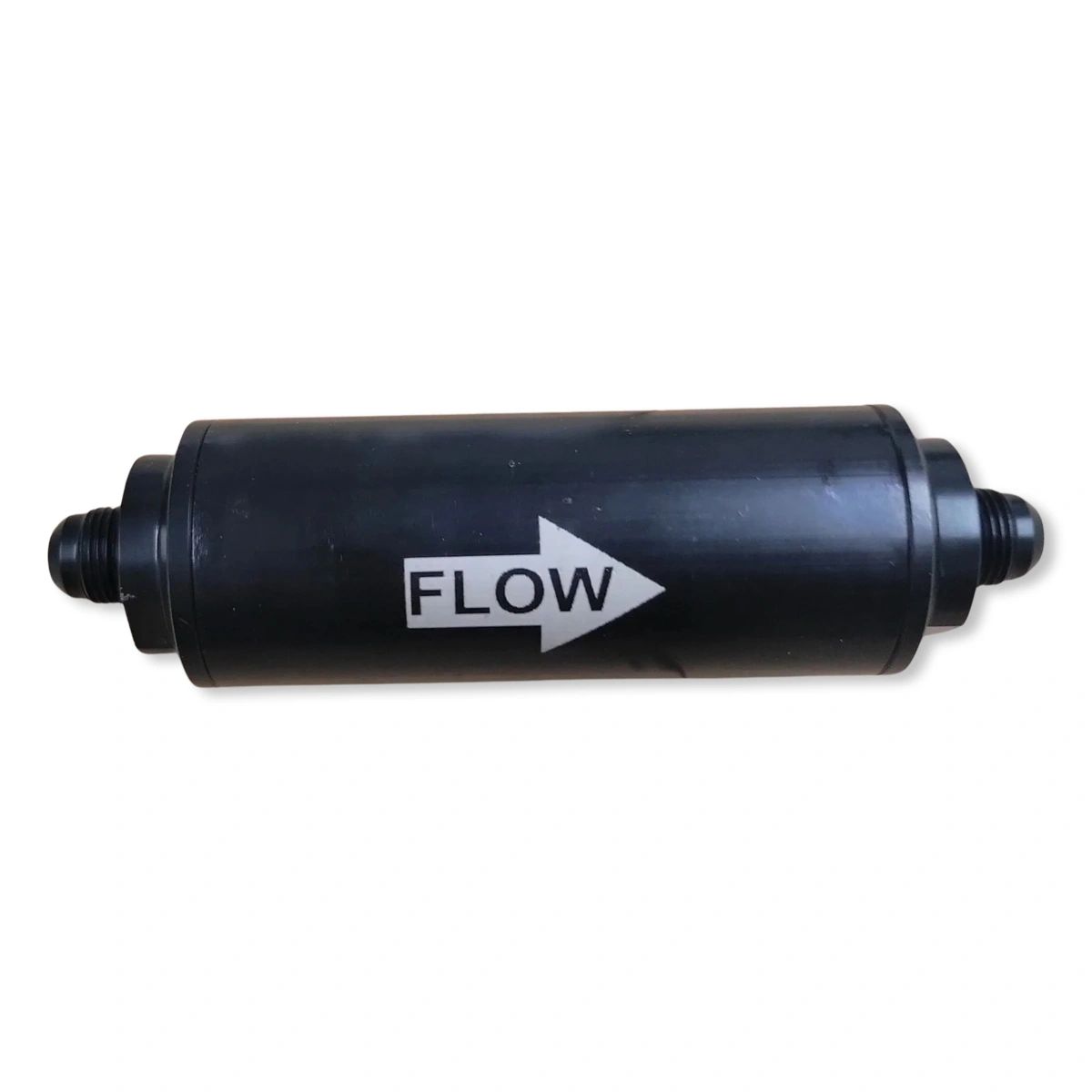 Fuel Filter Fitting, #8 AN Inlet / #8 AN Outlet, Aluminum, Black (Micro)