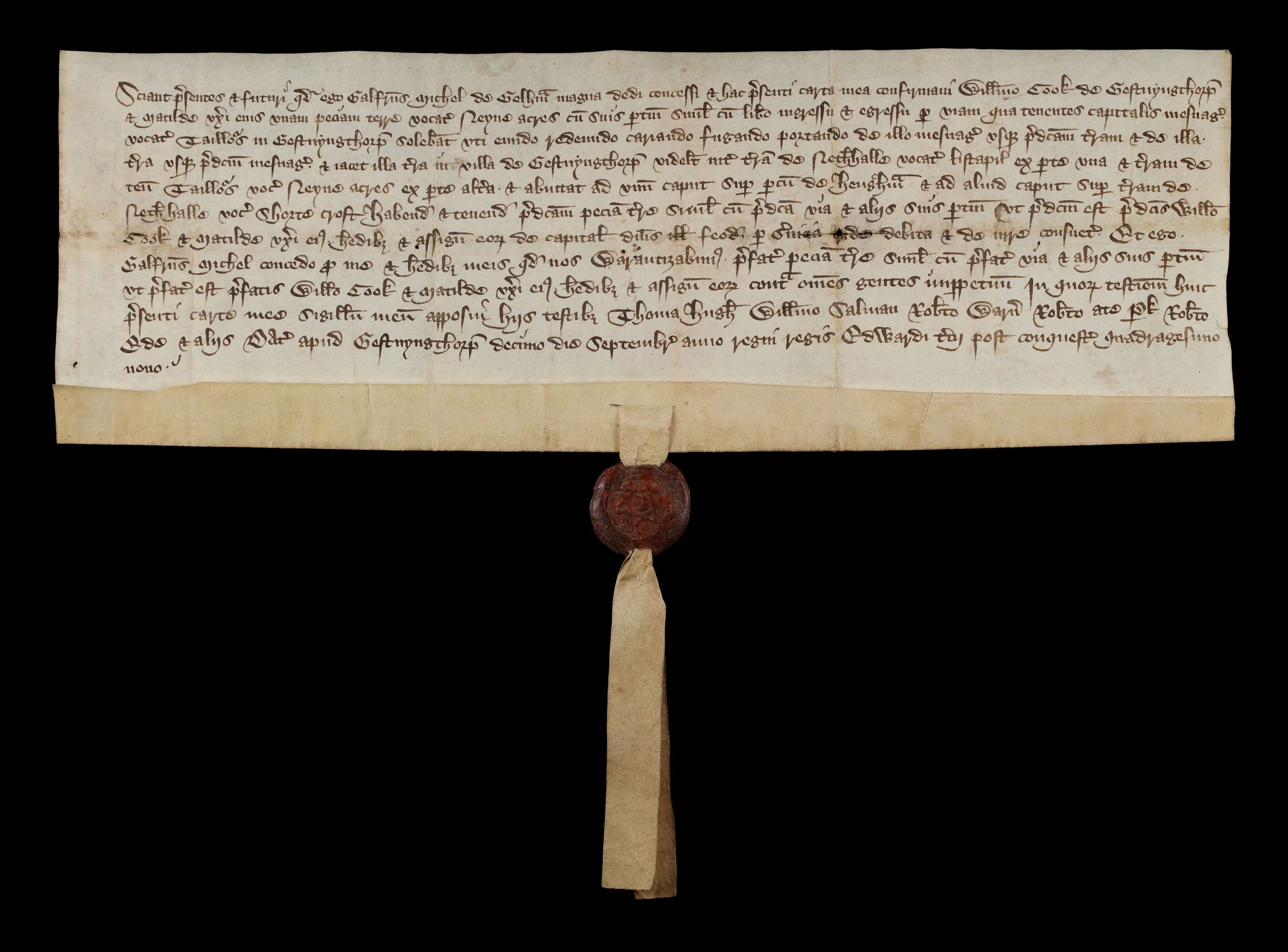 Grant by Geoffrey Michel, of land in Gestingthorpe, 1375