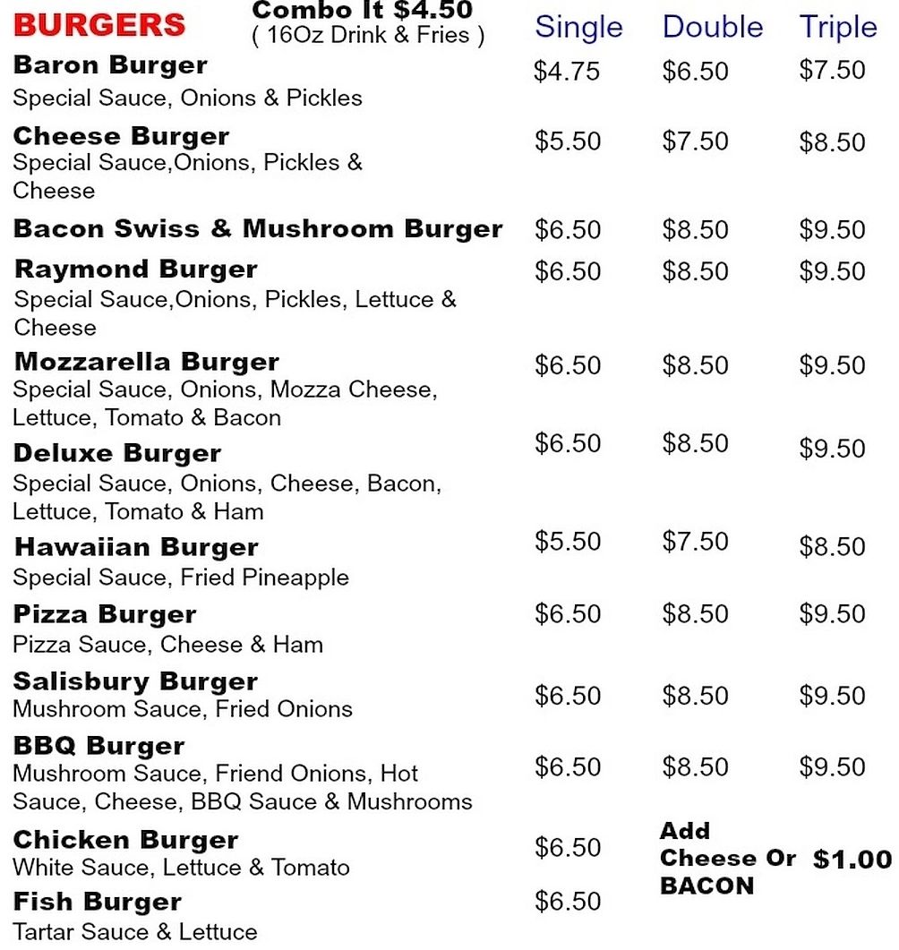 Menu | Raymond Burger Baron