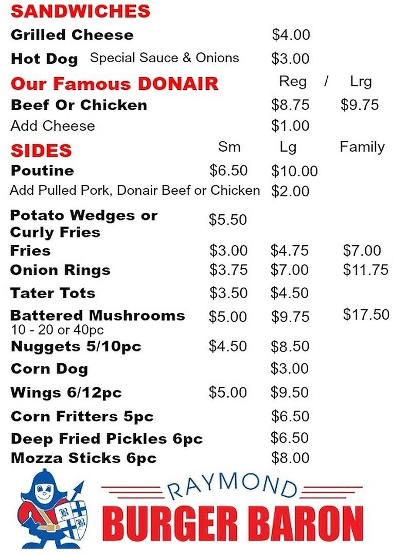 Menu | Raymond Burger Baron