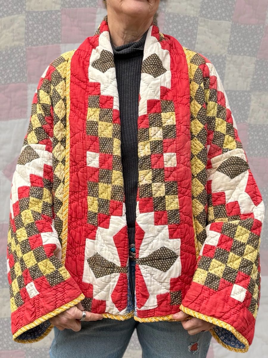 Reversible Quilted Jacket with a “Large Irish Chain” Patchwork Pattern ...