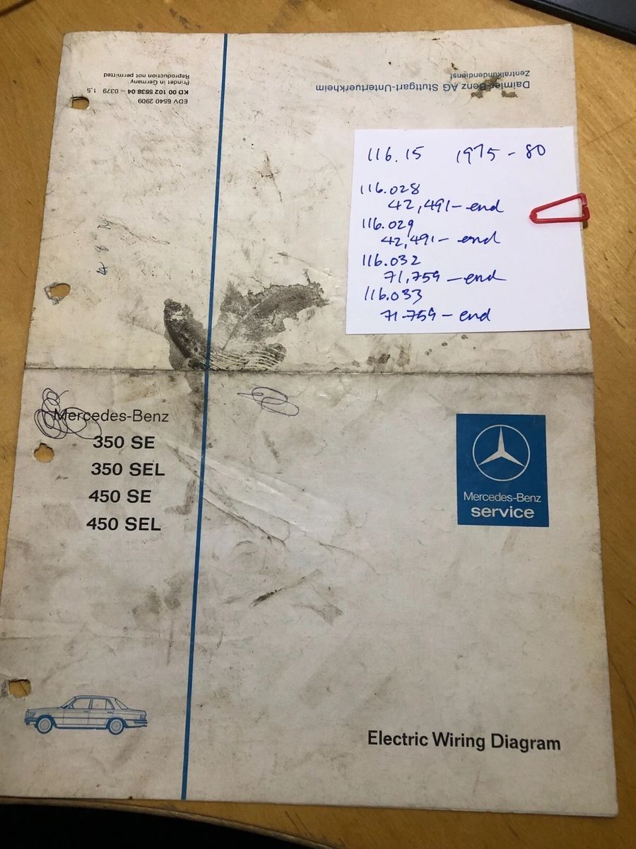 Genuine Mercedes Wiring Diagram 1976-1980 200 230 Euro Spec (123.020 ...