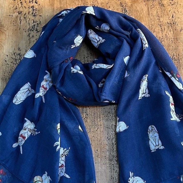 Cute Easter Bunny Rabbit Print Scarf - Navy