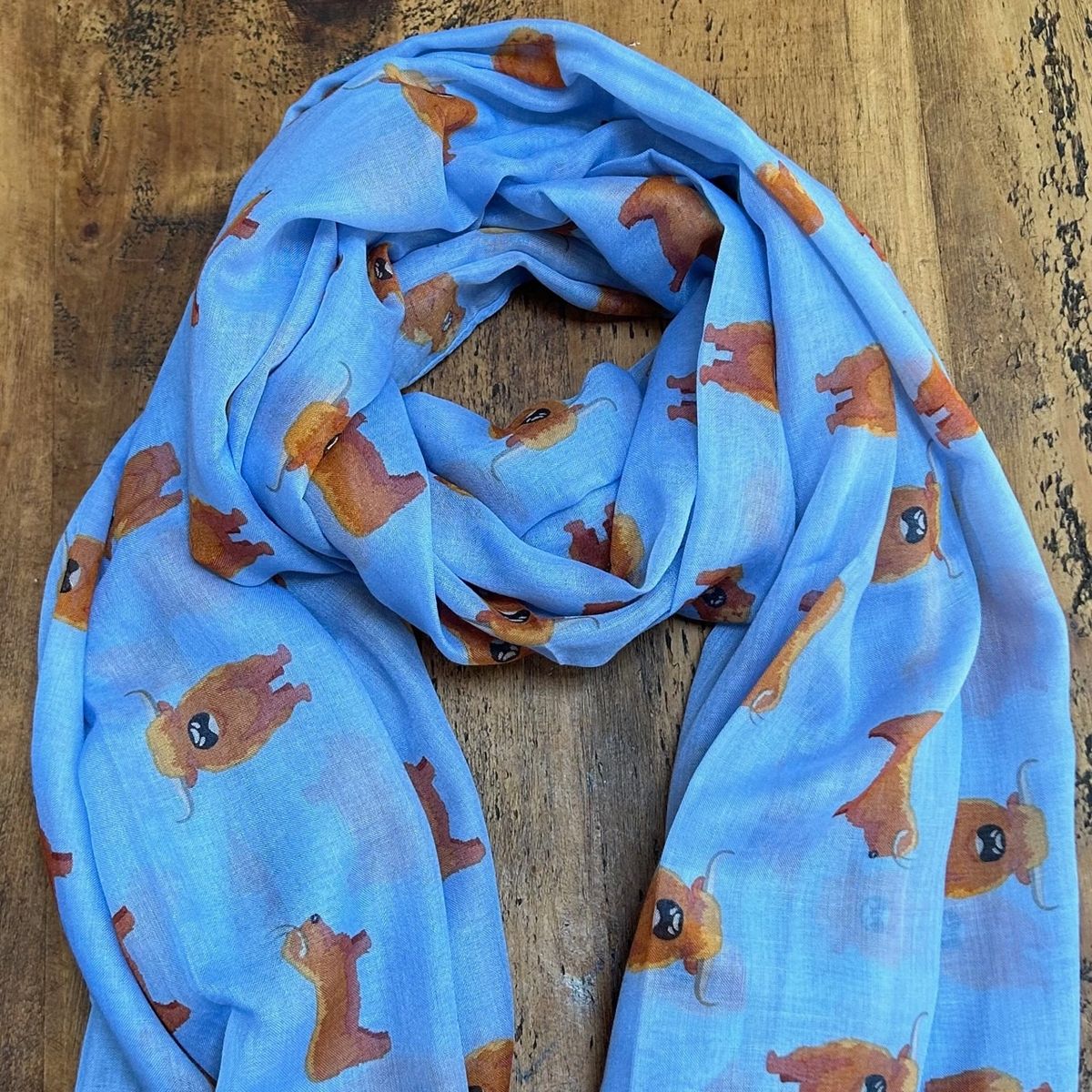 Cute Countryside Highland Cow Print Scarf - Blue
