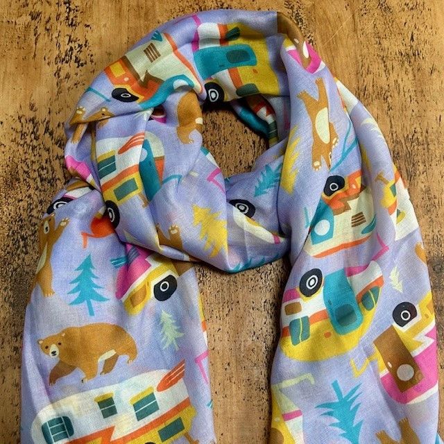 Premium Camping Bear Print Scarf - Lilac