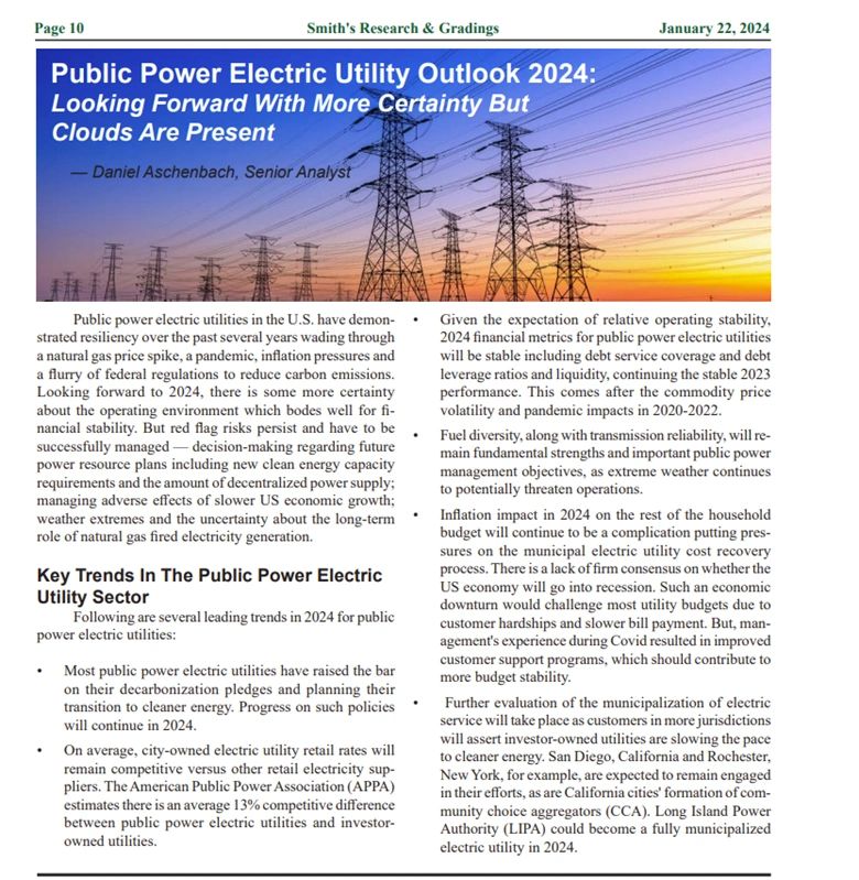 Public Power Utility Outlook 2024-(Smith Research and Gradings)