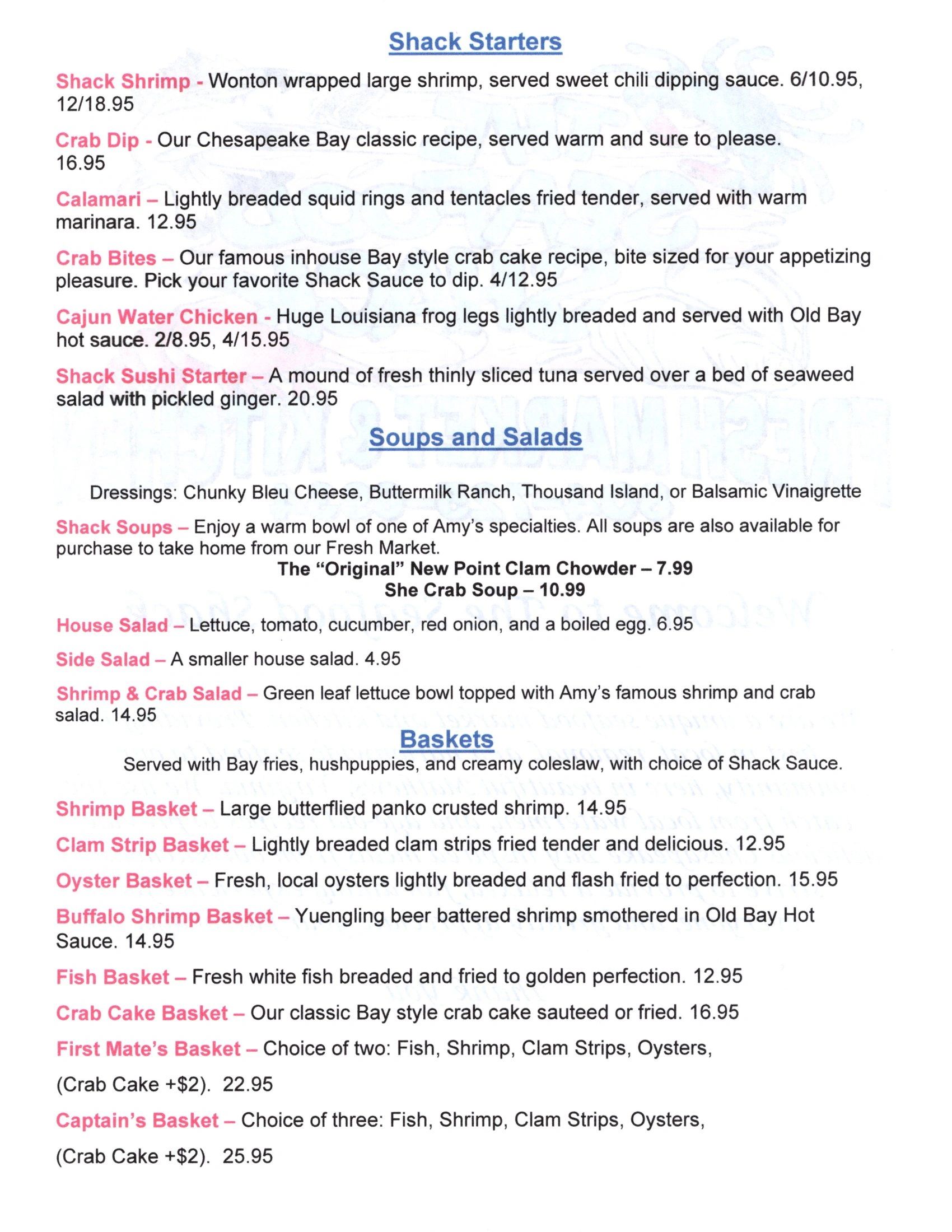 Kitchen Menu | The Seafood Shack