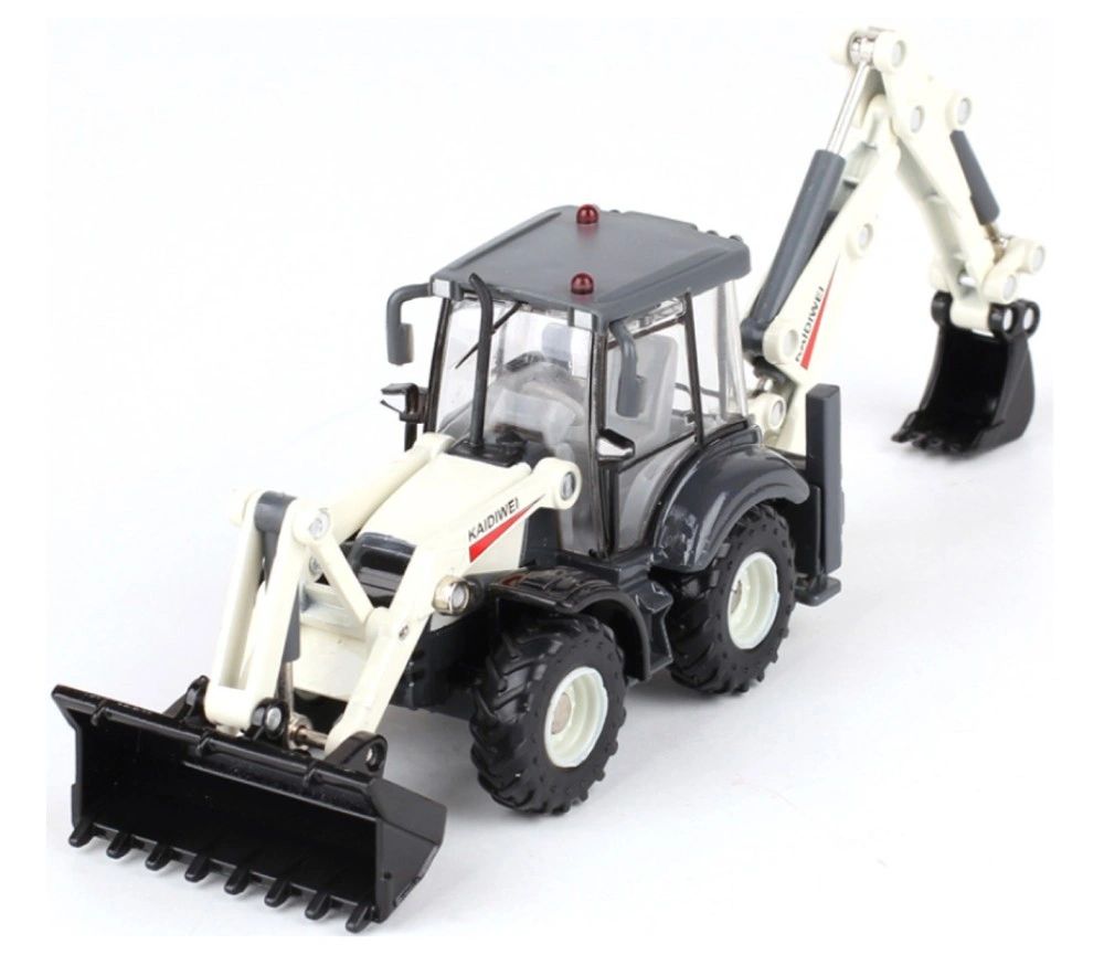 1/50 Scale White Backhoe Loader