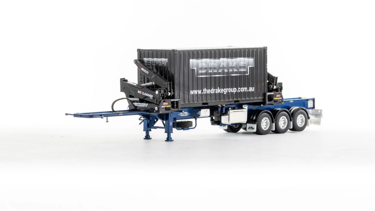 1/50 Scale Box Loader Trailer with 20ft Drake Container - Metallic Blue