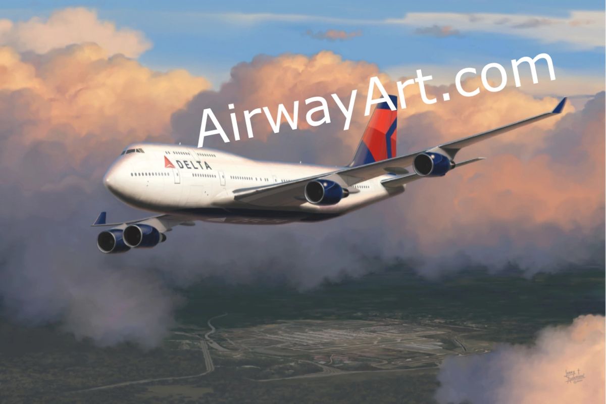 Delta 747-400 over ATL 20x30