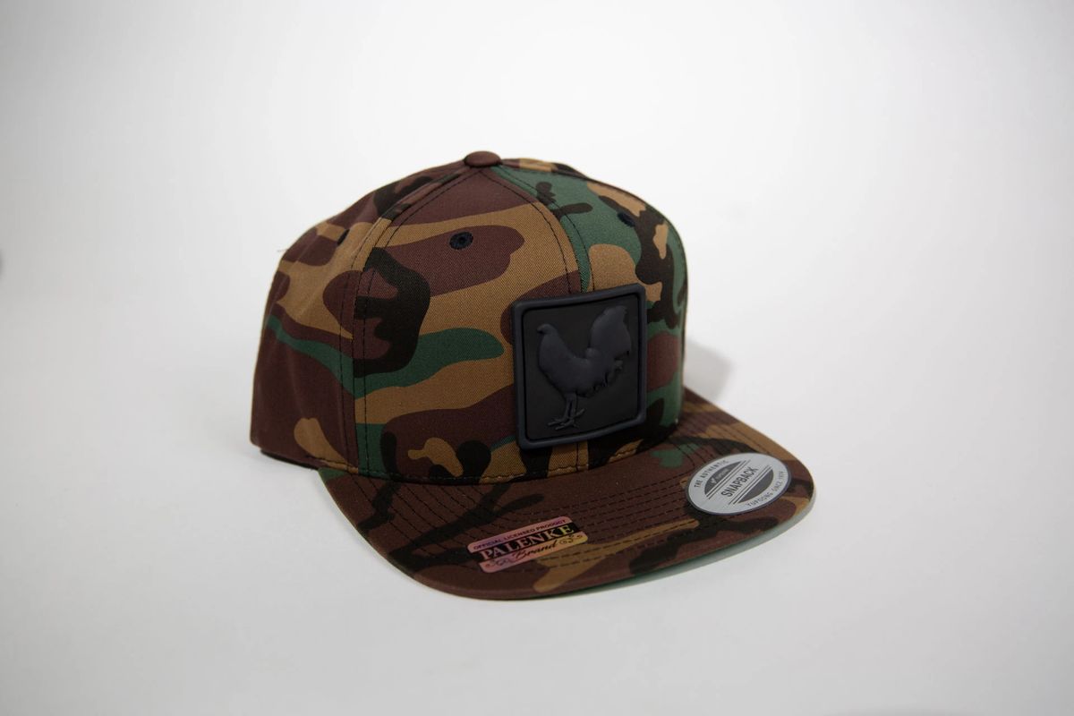 Black 3D Square PVC Patch On Camo Flat-Bill Classic Snapback Hat