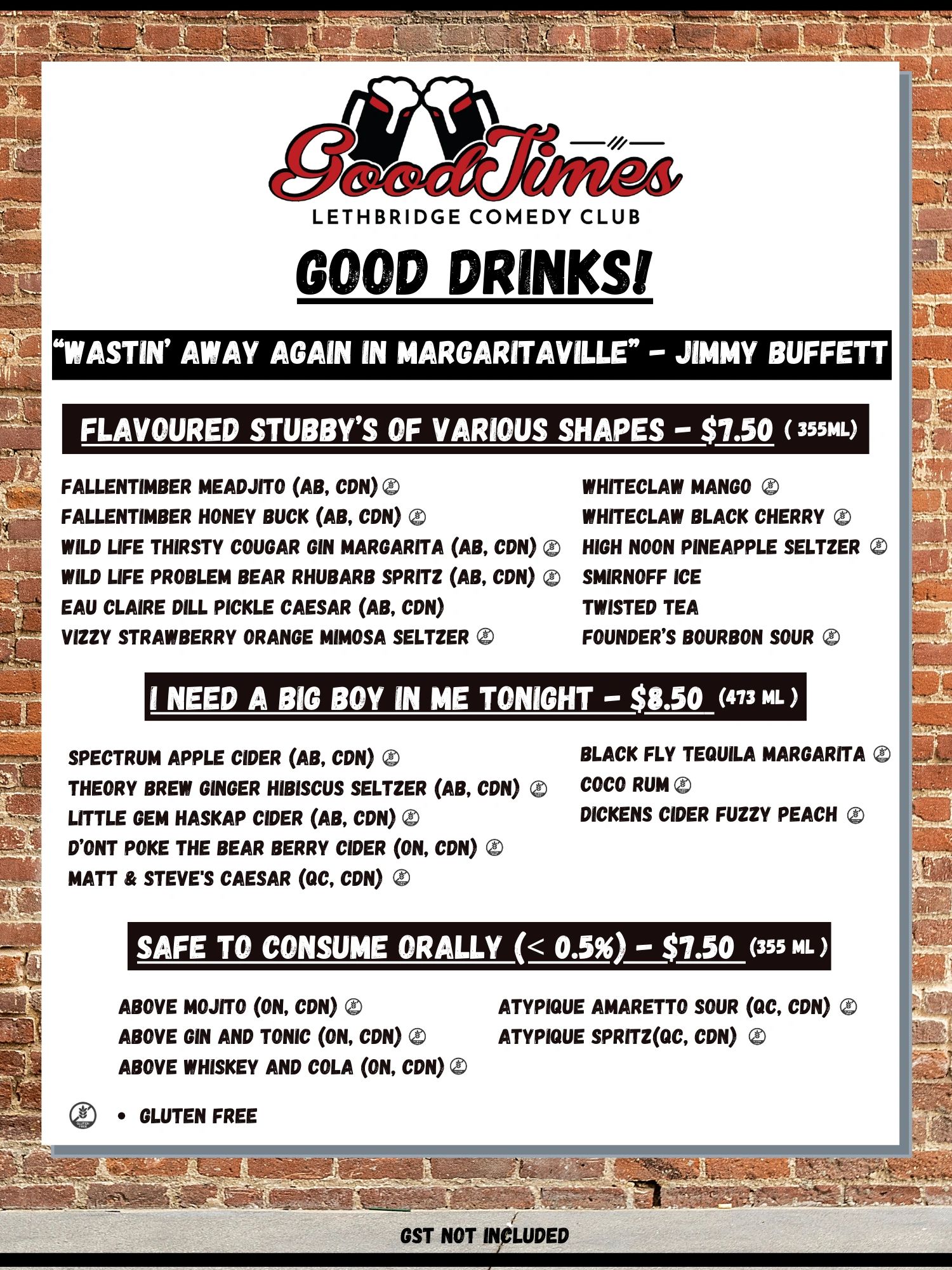 Food & Drinks, Comedy Show, Menu - Good Times Lethbridge Comedy Club ...