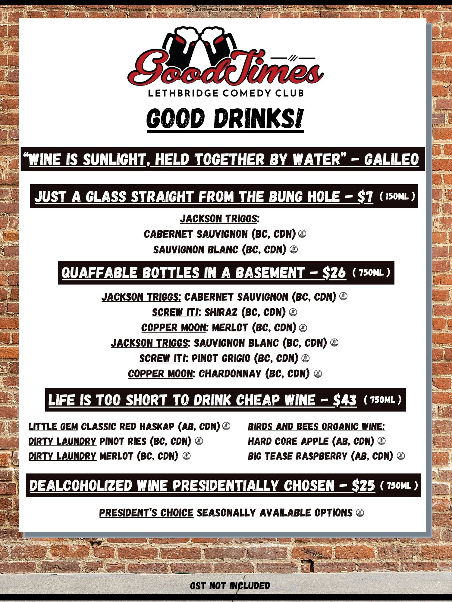 Food & Drinks, Comedy Show, Menu - Good Times Lethbridge Comedy Club ...