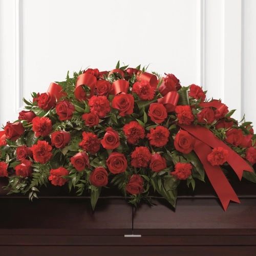 Red casket spray