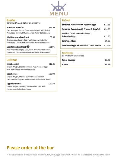 Menus | The Quarterdeck