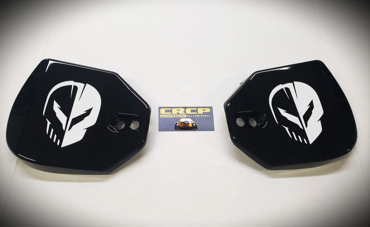 C8 CORVETTE COUPE STRUT TOWER COVERS- GLOSS BLACK- WHITE JAKE