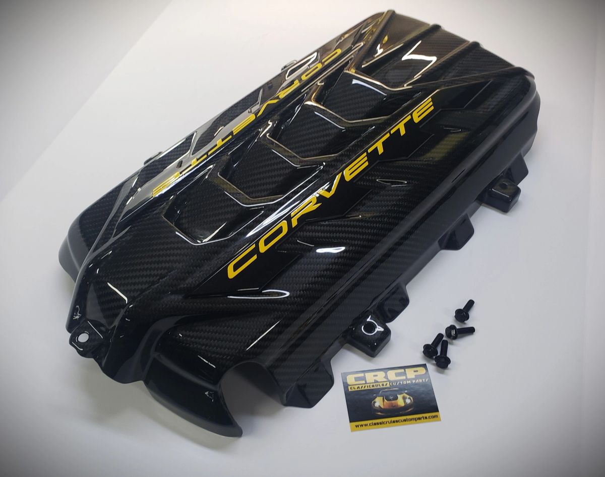 C8 Corvette Engine Cover- Black Carbon Fiber- Carbon Flash Rails ...