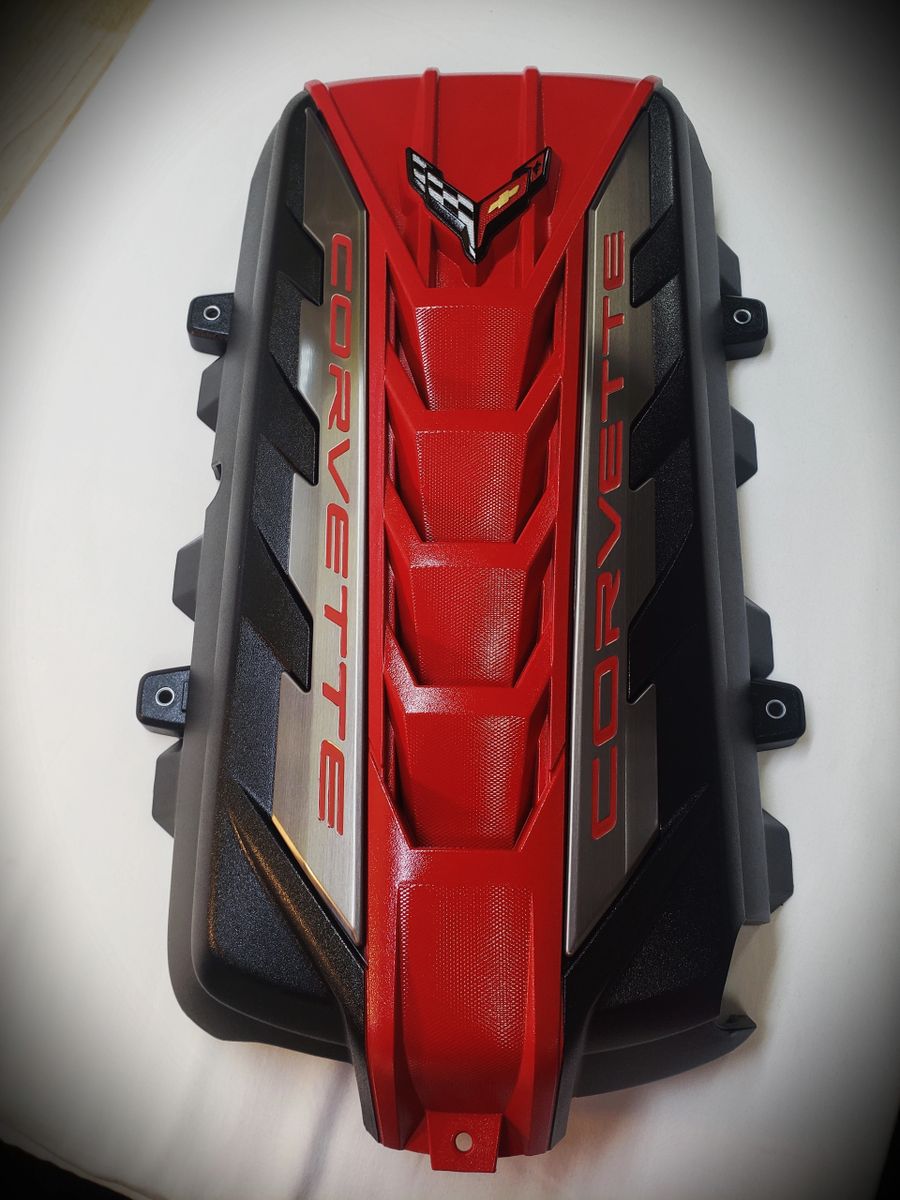 C8 Corvette Engine Cover- Torch Red - Graphite - SS EMBLEMS-Torch Red ...