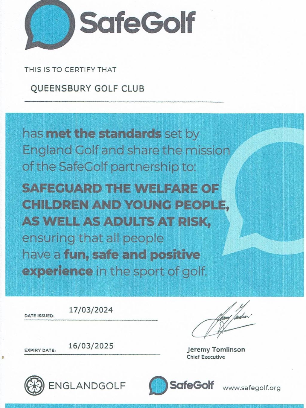 Safeguarding | Queensbury Golf Club