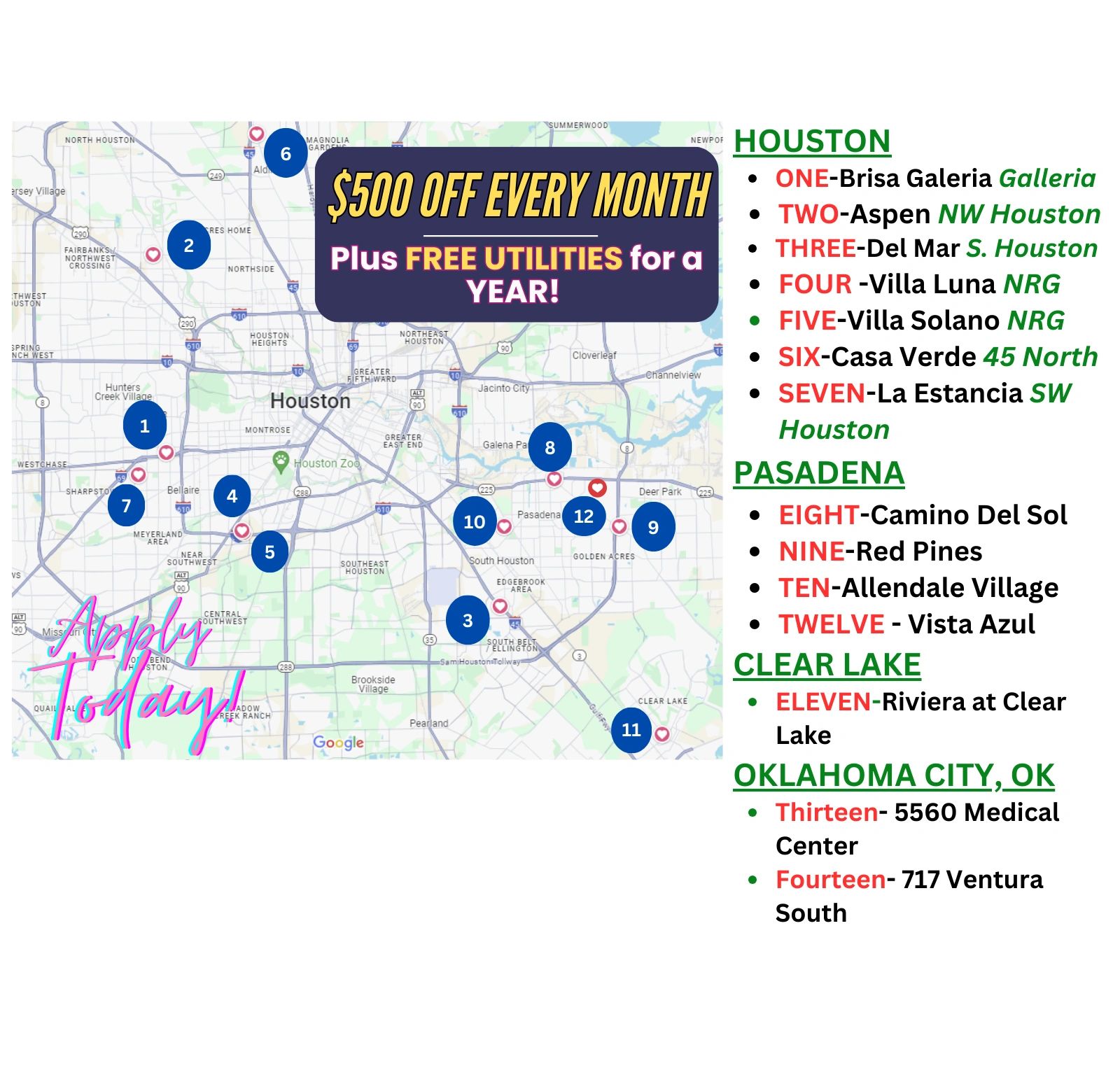 Free Utilities + $500!