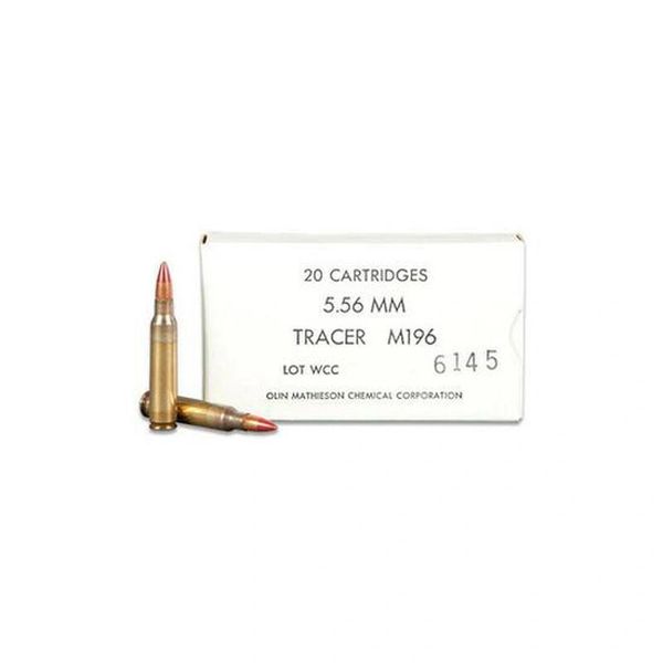 Olin 5.56 NATO Tracer M196 Ammunition FMJ 55 Grain 20 Rounds per Box