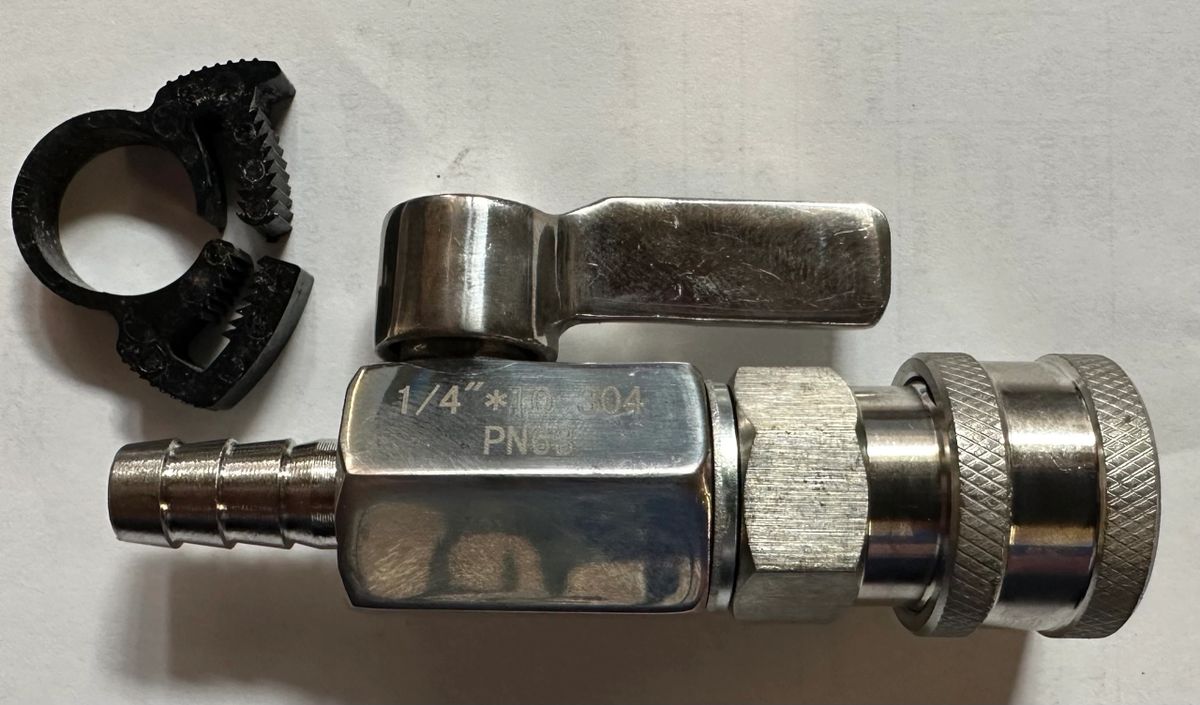 Stainless steel mini ball valve and stainless mini coupling with hose clip