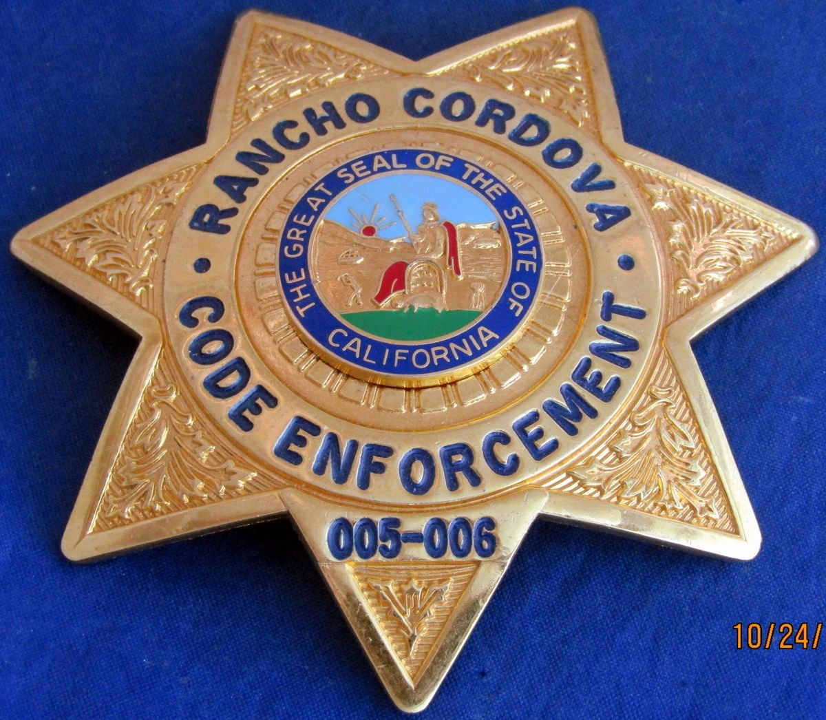 RANCHO CORDOVA, CALIFORNIA CODE ENFORCEMENT BADGE