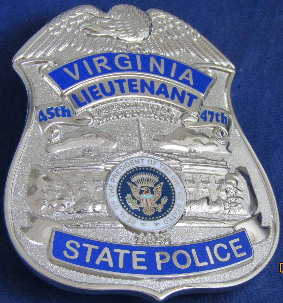 VIRGINIA STATE POLICE LIEUTENANT 45-47 TRUMP-VANCE INAUGURATION BADGE