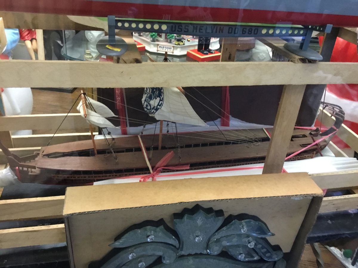Viking ship boat model in shipping crate.